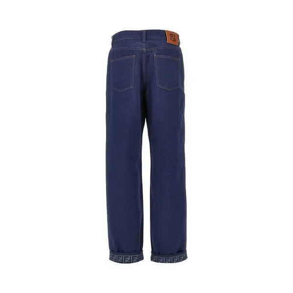 Fendi Wide Leg Jeans With Ff Motif - Blue