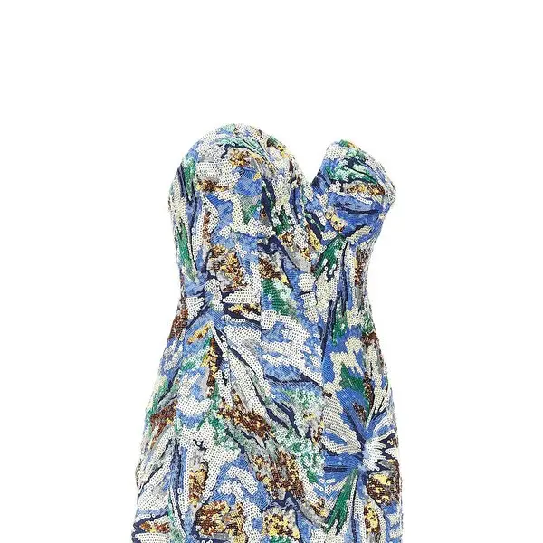 Rabanne Floral Sequinned Strapless Midi Dress