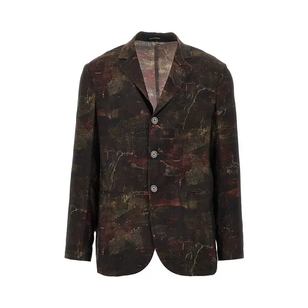 Emporio Armani Cupro Twill Jacket With Vintage Effect Print - Brown