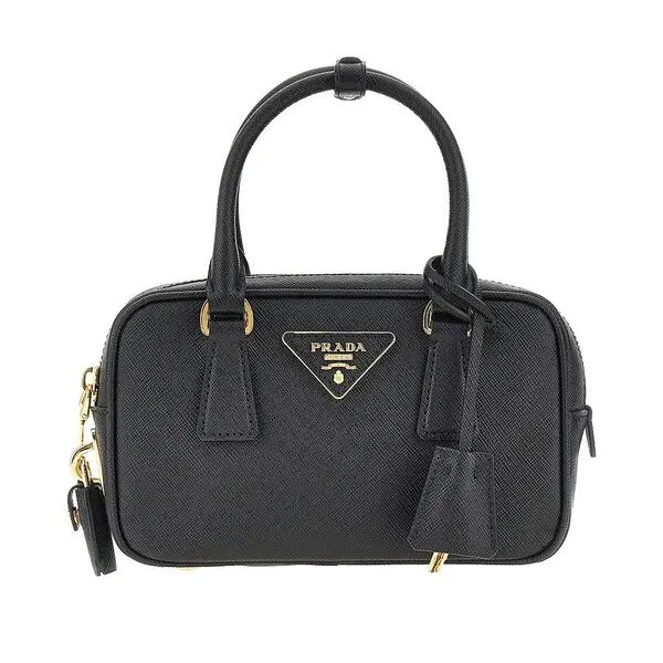 Prada Saffiano Leather Mini Bowling Bag - Black