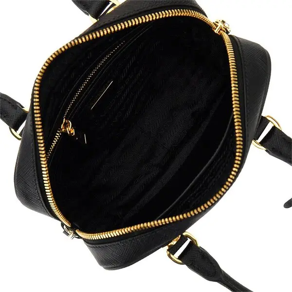 Prada Saffiano Leather Mini Bowling Bag - Black