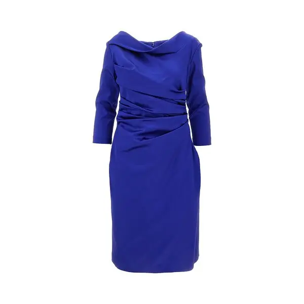 Talbot Runhof Duchesse Satin Boat Neck Dress With Draped Bust