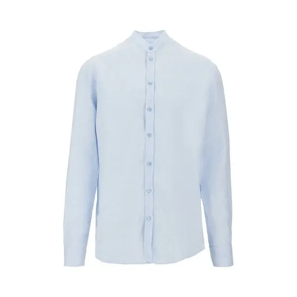 Emporio Armani Guru Collar Linen Shirt An - Blue