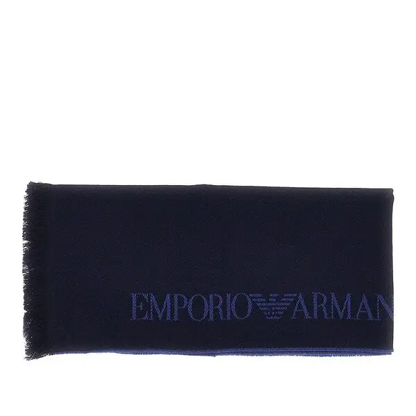 Emporio Armani Jacquard Logo Wool Scarf - Blue