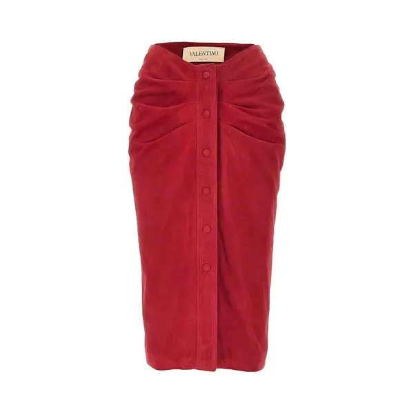 Valentino Garavani Suede Leather Knee-length Skirt With Ruched Waist