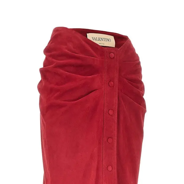 Valentino Garavani Suede Leather Knee-length Skirt With Ruched Waist