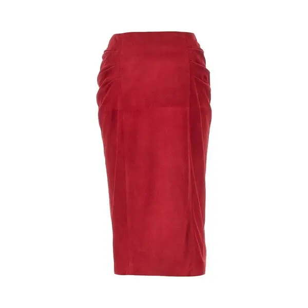 Valentino Garavani Suede Leather Knee-length Skirt With Ruched Waist