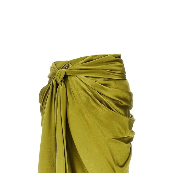 Chloé Draped Silk Midi Skirt - Green