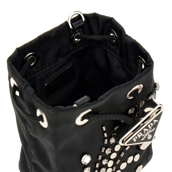 Prada Re-nylon Re-edition 1978 Mini Pouch With Crystal And Stud Embroidery