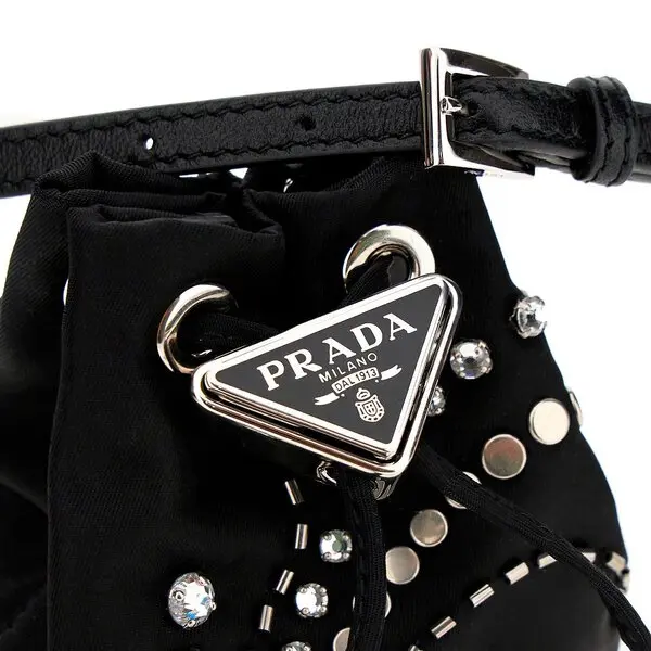 Prada Re-nylon Re-edition 1978 Mini Pouch With Crystal And Stud Embroidery