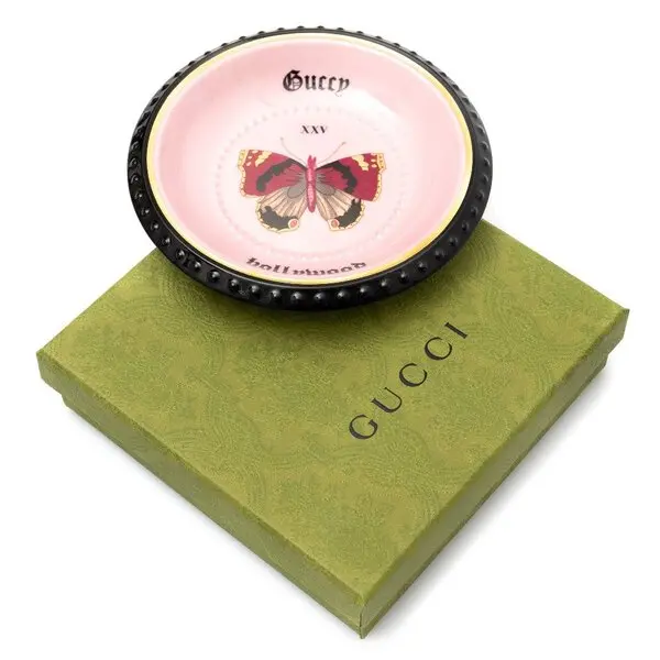 Gucci Porcelain Storage Plate With Butterfly And "hollywood" Print