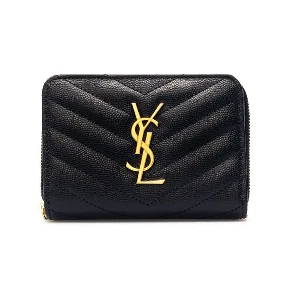 Saint Laurent Grain De Poudre Leather Cassandre Wallet - Black
