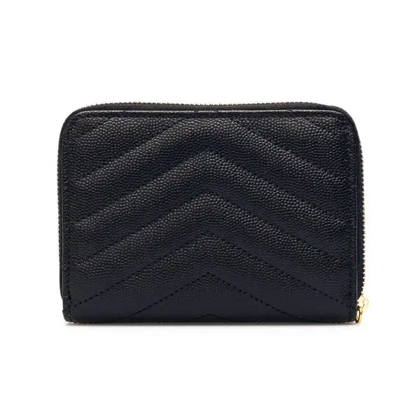 Saint Laurent Grain De Poudre Leather Cassandre Wallet - Black