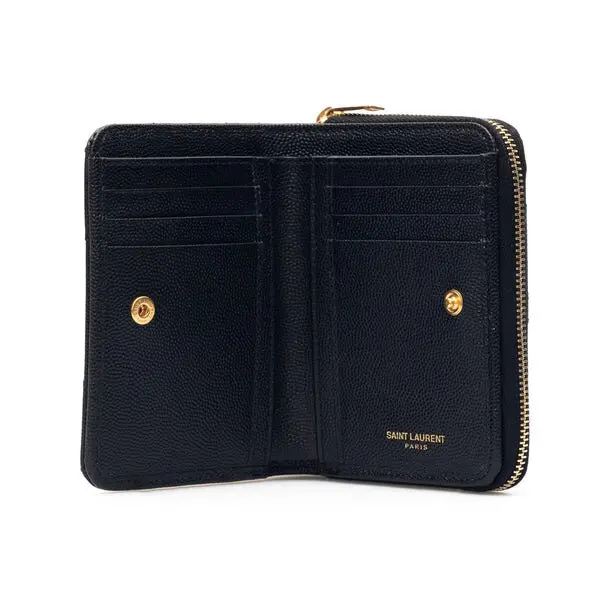 Saint Laurent Grain De Poudre Leather Cassandre Wallet - Black
