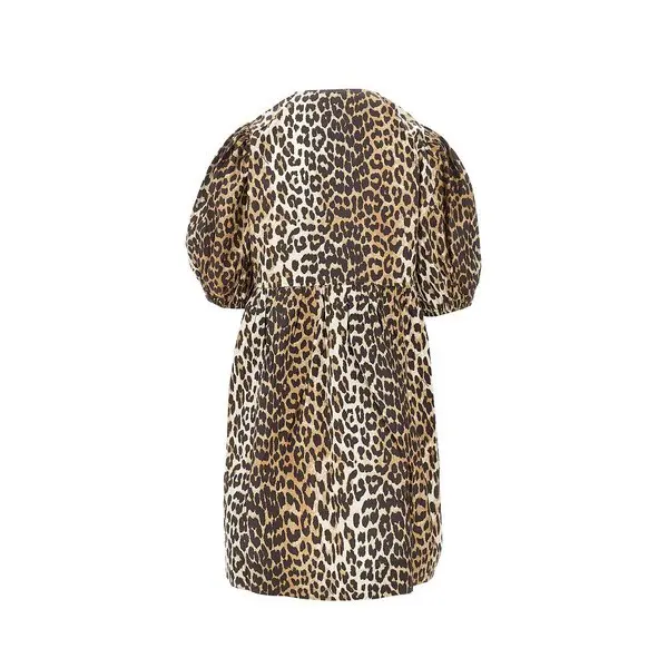 GANNI Leopard Cotton Mini Dress - Multicolor