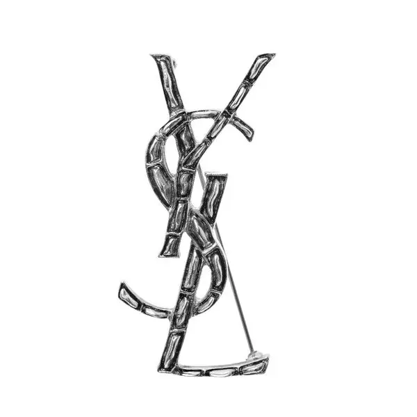 Saint Laurent Opyum Brooch With Crocodile Texture - Silver