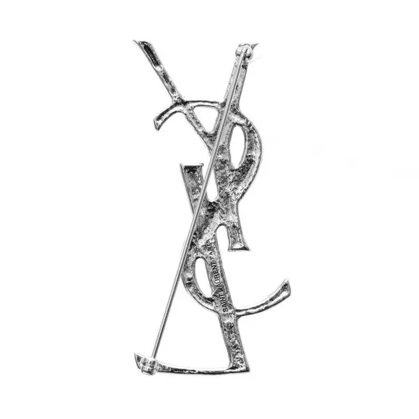 Saint Laurent Opyum Brooch With Crocodile Texture - Silver