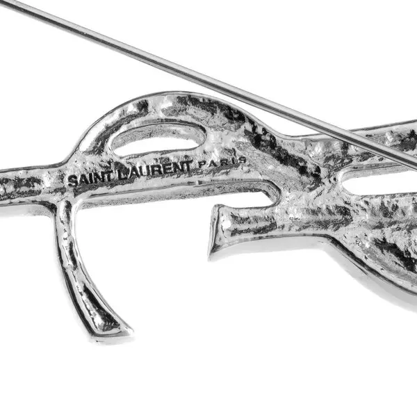 Saint Laurent Opyum Brooch With Crocodile Texture - Silver