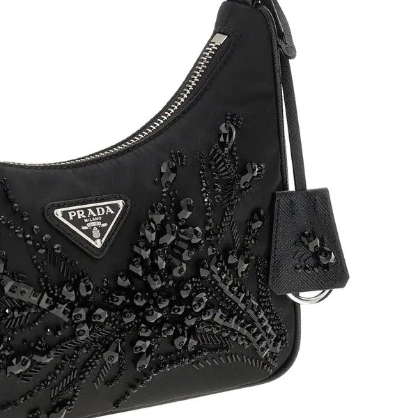 Prada Re-nylon Embroidered Re-edition Mini Bag With Saffiano Leather Details