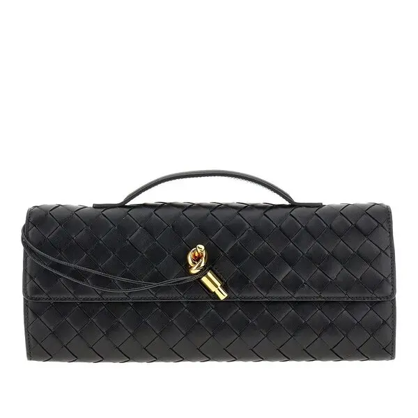 Bottega Veneta Andiamo Nappa Leather Clutch With Knot Closure - Black