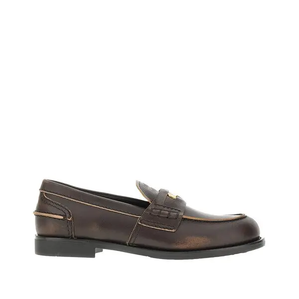 Miu Miu Vintage Effect Leather Penny Loafers - Brown