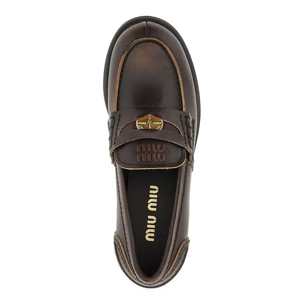 Miu Miu Vintage Effect Leather Penny Loafers - Brown