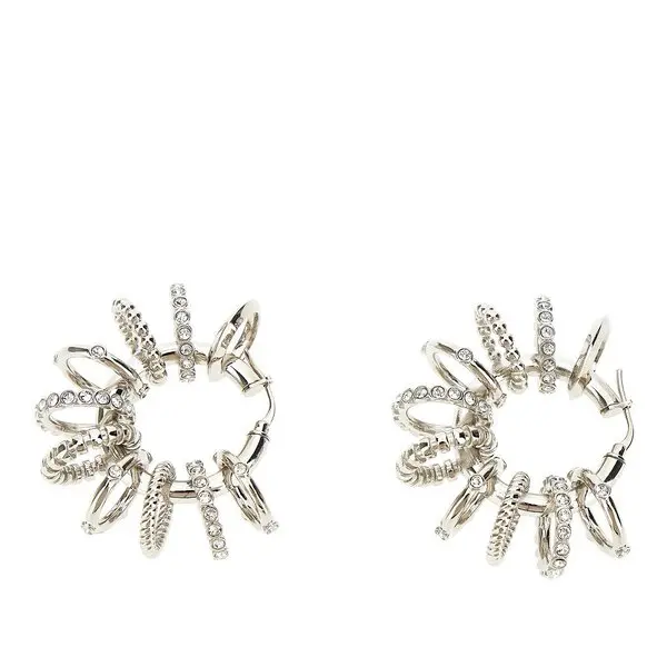 Amina Muaddi Multi Ring Hoop Earrings With Crystals - Silver
