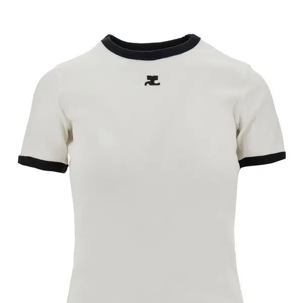 COURREGES Short Sleeve Cotton T-shirt With Contrasting Trims