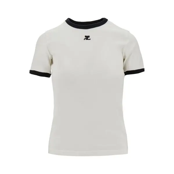 COURREGES Short Sleeve Cotton T-shirt With Contrasting Trims - White