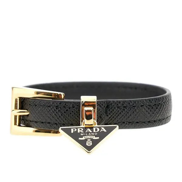 Prada Saffiano Leather Bracelet With Logo Charm - Black