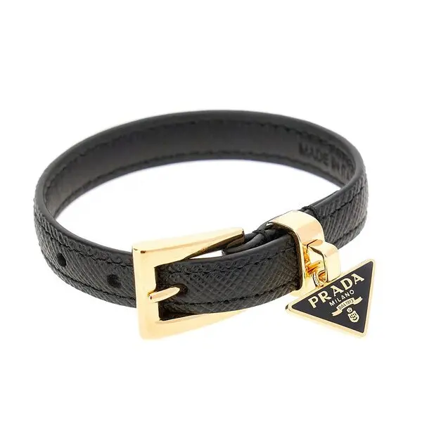 Prada Saffiano Leather Bracelet With Logo Charm