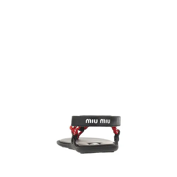 Miu Miu Cord And Leather Thong Sandals With Adjustable Strap