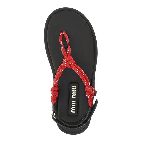 Miu Miu Cord And Leather Thong Sandals With Adjustable Strap