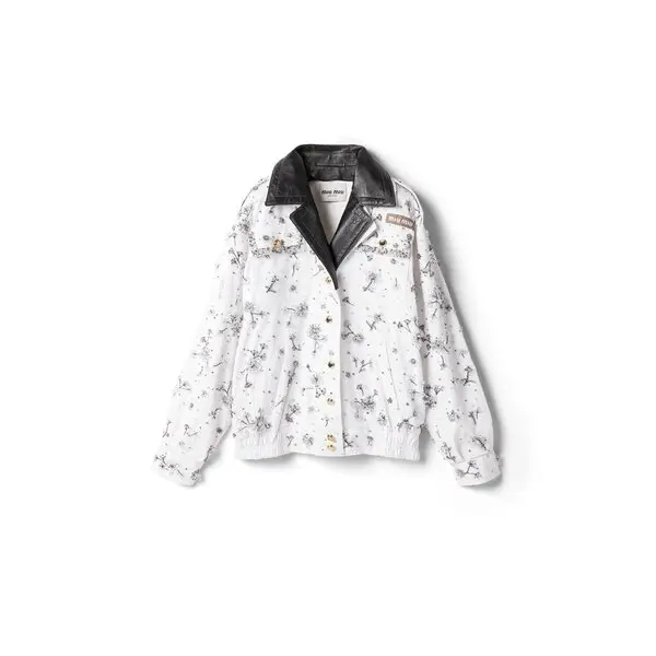 Miu Miu Embroidered Gabardine And Leather Blouson Jacket