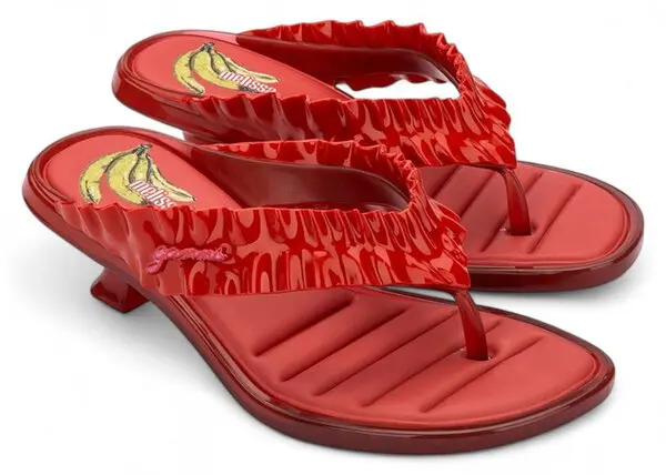 Melissa X Ganni Thong Kitten Heel Sandals - Red