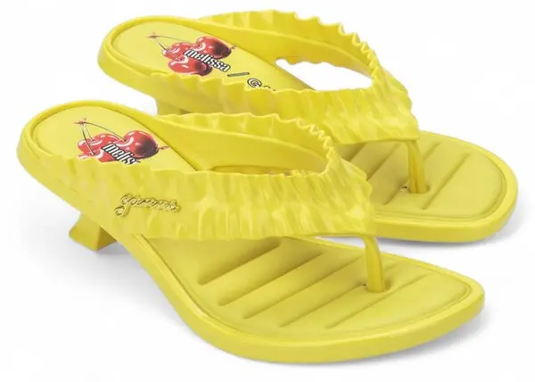 Melissa X Ganni Thong Kitten Heel Sandals - Yellow