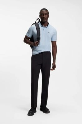 BOSS Stripe-trim Polo Shirt In Stretch Cotton