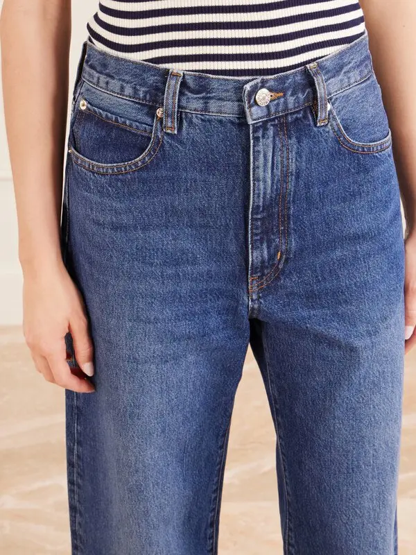 FRAME The Bow Distressed High-rise Wide-leg Jeans - Blue