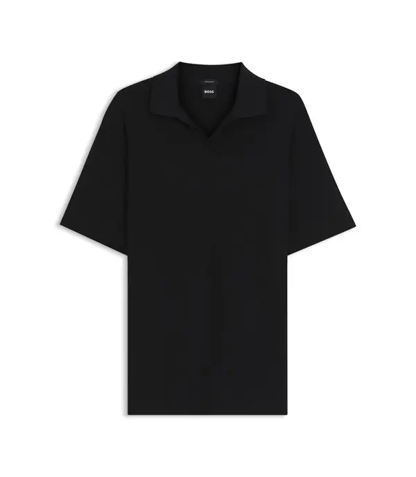 BOSS Jacquard-pattern Polo Shirt With Johnny Collar - Black