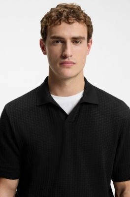 BOSS Jacquard-pattern Polo Shirt With Johnny Collar - Black