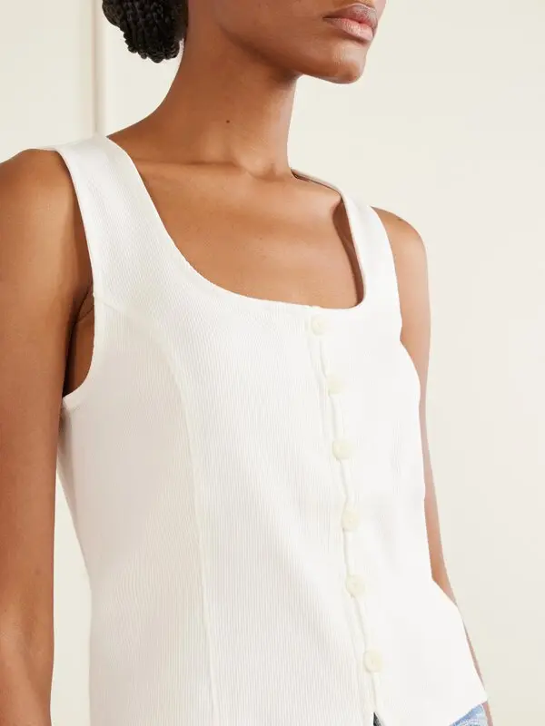 Veronica Beard Quenby Ribbed Cotton-blend Tank Top - White
