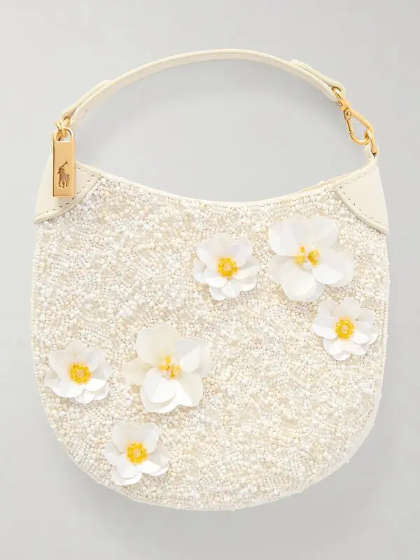 Polo Ralph Lauren Embellished Beaded Shoulder Bag - White