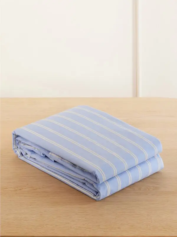 TEKLA Striped Organic Cotton-percale Queen Duvet Cover - Blue