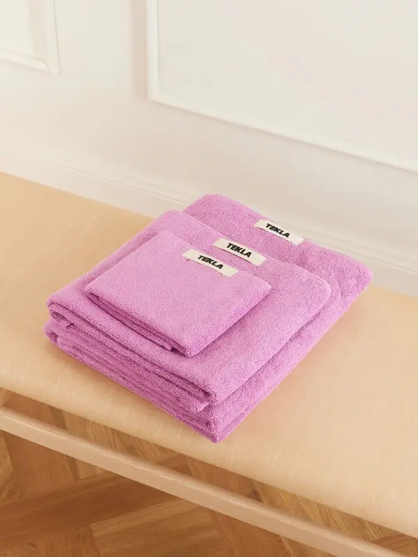 TEKLA Set Of Three Organic Cotton-terry Towels - Purple