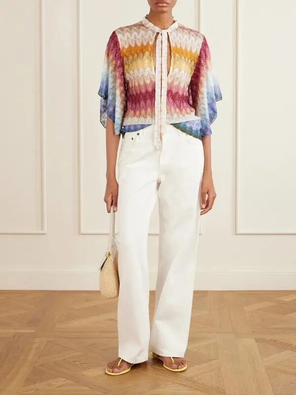 Missoni Tie-detailed Striped Crochet-knit Blouse - Blue