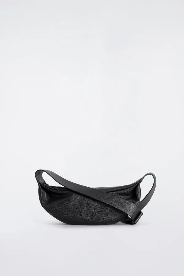 Cos Textured Leather Swing Crossbody Bag - Black