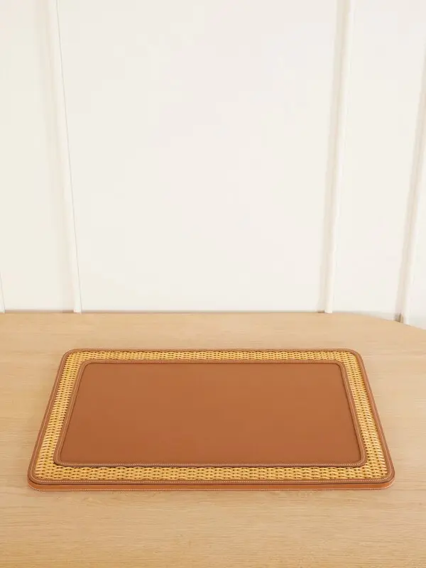 Ralph Lauren Bailey Rattan-trimmed Leather Desk Blotter - Brown