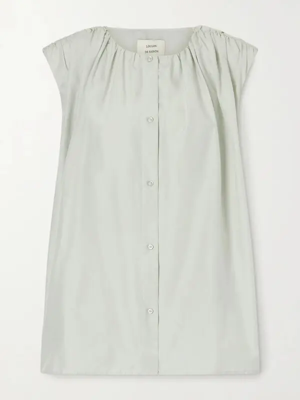 Loulou De Saison Anca' Gathered Cotton And Silk-blend Blouse - Green