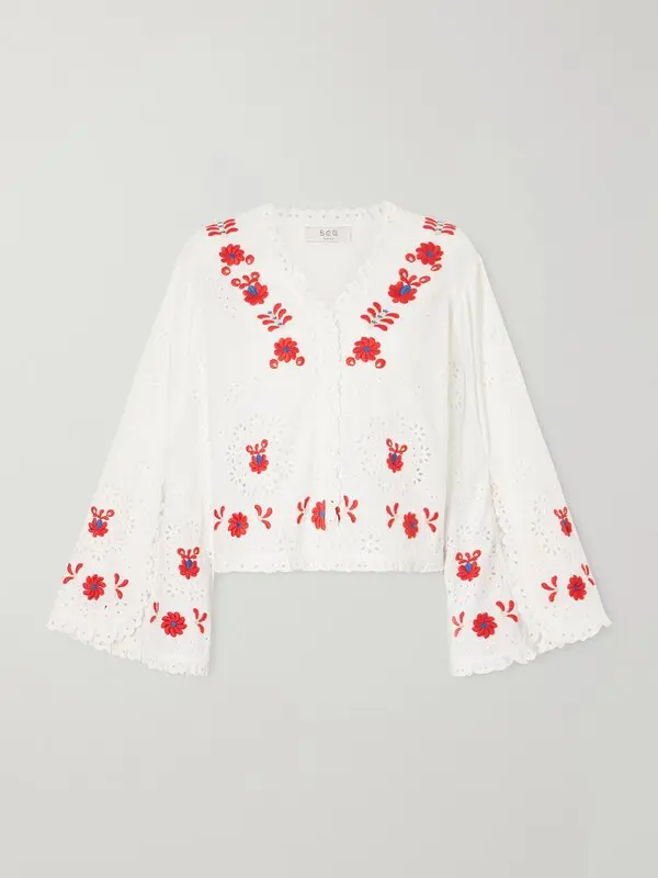 Sea Catharina Embroidered Cotton And Linen Shirt - Neutrals