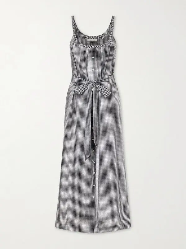 DÔEN Nevita Belted Gingham Checked Organic Cotton Midi Dress - Black
